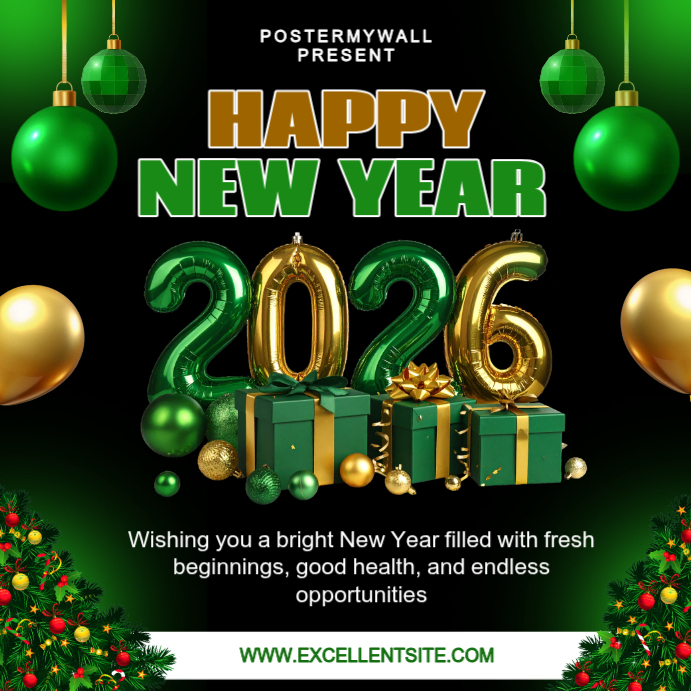 Black Joyful Happy New Year 2026 Instagram Post Template | PosterMyWall