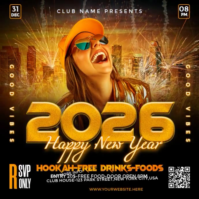 Black Joyful Happy New Year 2026 Instagram Post Template | PosterMyWall