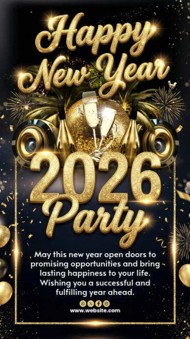 Black Joyful Happy New Year 2026 Instagram Story Template | PosterMyWall