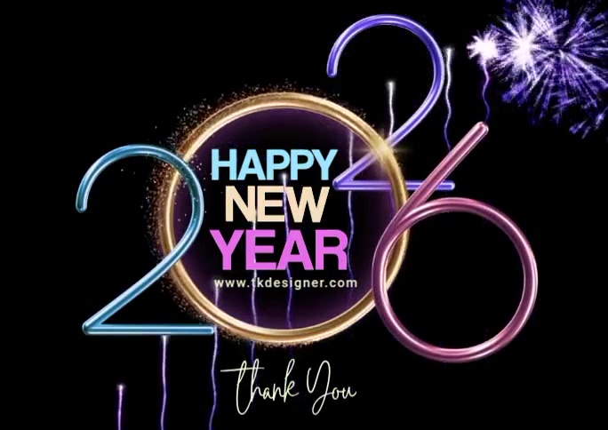 Black Joyful Happy New Year 2026 Postcard Template | PosterMyWall