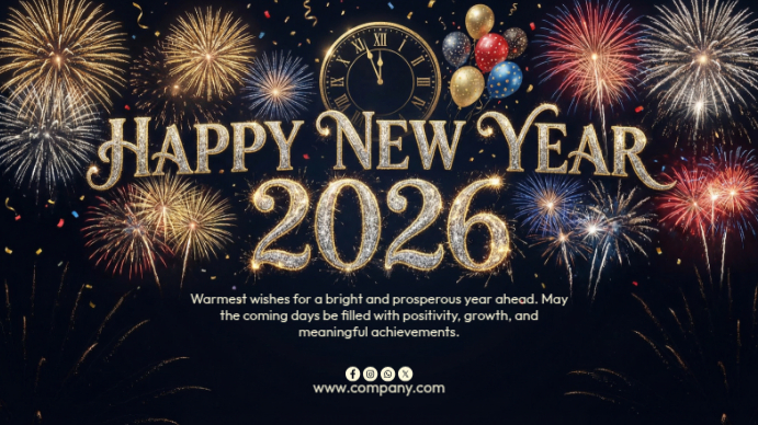 Black Joyful Happy New Year Digital Display (16:9) Template | PosterMyWall