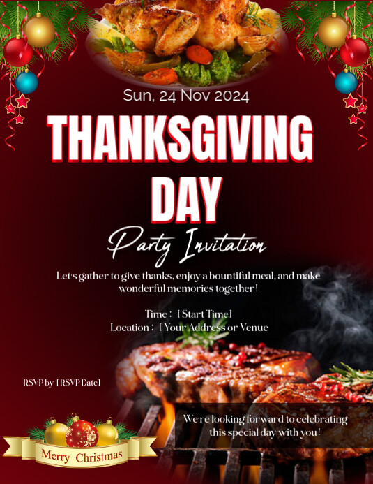 Copy of Black Joyful Happy Thanksgiving Day Party Invitation Card Flyer ...