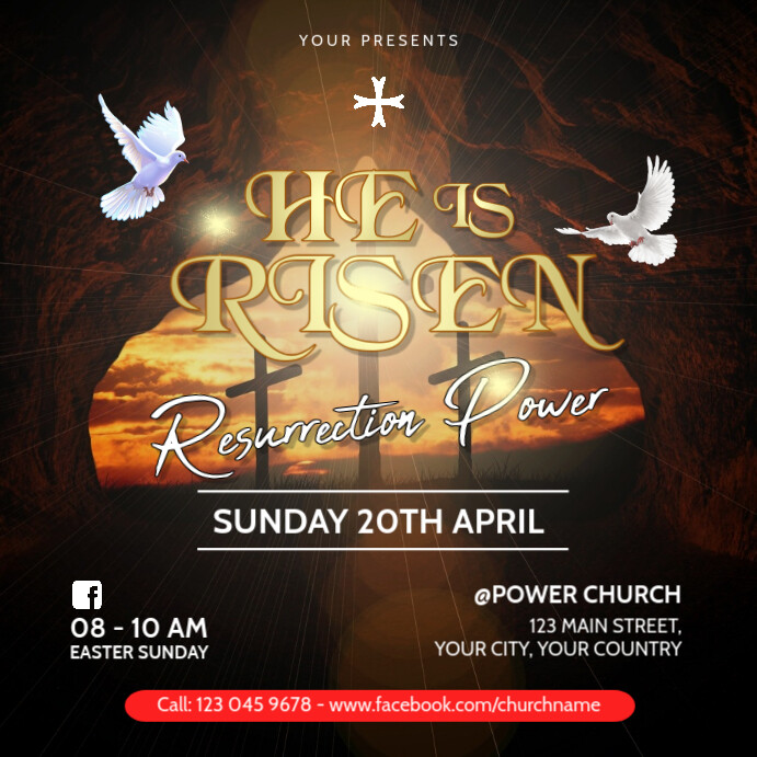 Black Joyful He Is Risen Resurrection Power Instagram Post Template ...