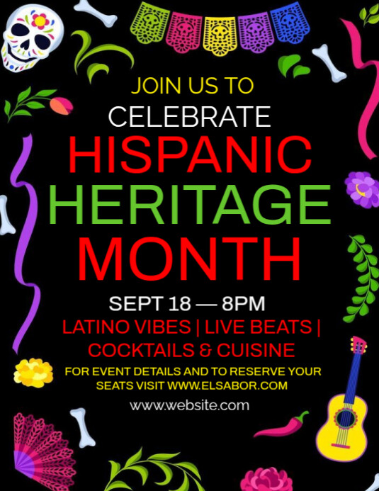 Black Joyful Hispanic Heritage Month Flyer (us Letter) Template ...