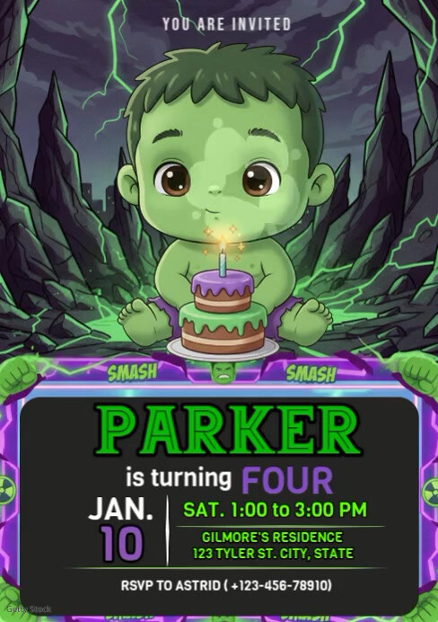 Black Joyful Hulk Birthday Invitation A4 Template | PosterMyWall