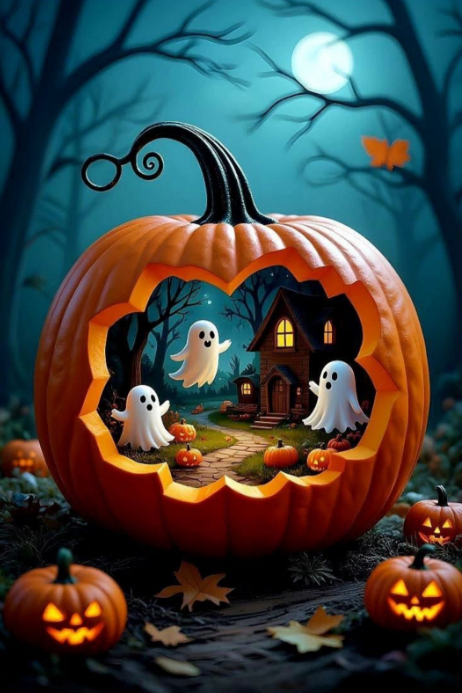 Black Joyful Hunted Pumpkin Village Poster Template | PosterMyWall