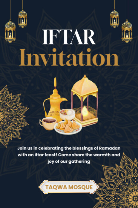 Black Joyful Iftar Invitation Poster Template | PosterMyWall