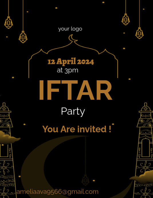 Black Joyful Iftar Party Invitation Flyer (us Letter) Template ...