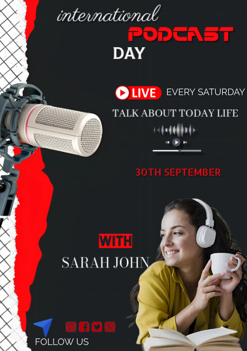 Black Joyful International Podcast Day A4 Template | PosterMyWall