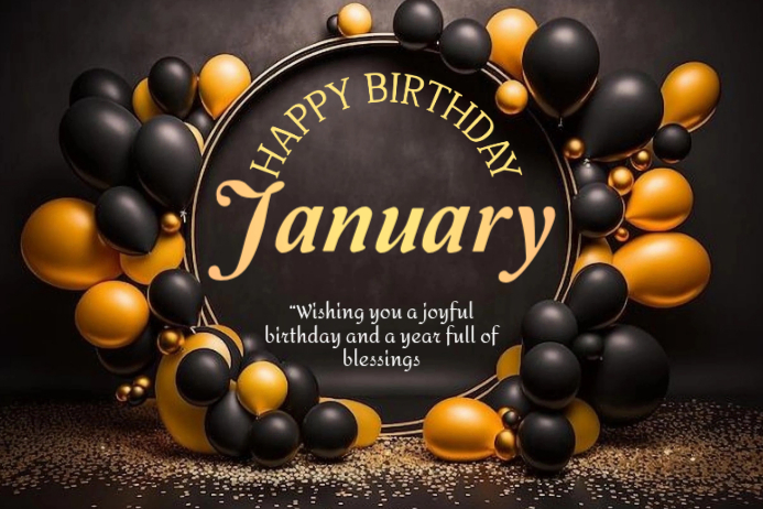 Black Joyful January Birthday Card Label Template | PosterMyWall