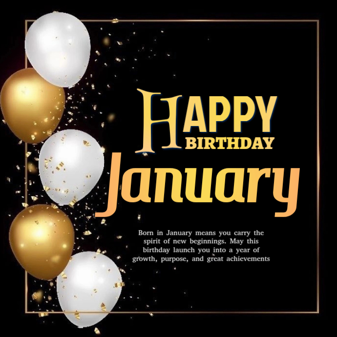Black Joyful January Birthday Card Logo Template | PosterMyWall