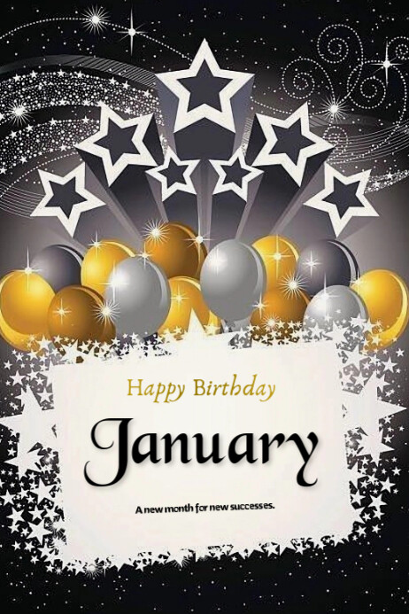 Black Joyful January Birthday Poster Template | PosterMyWall