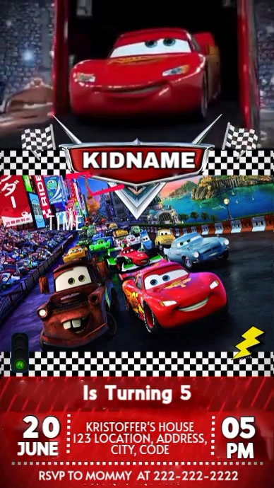 Plantilla de Black Joyful Joyful Disney Pixar Cars Theme Birthday ...