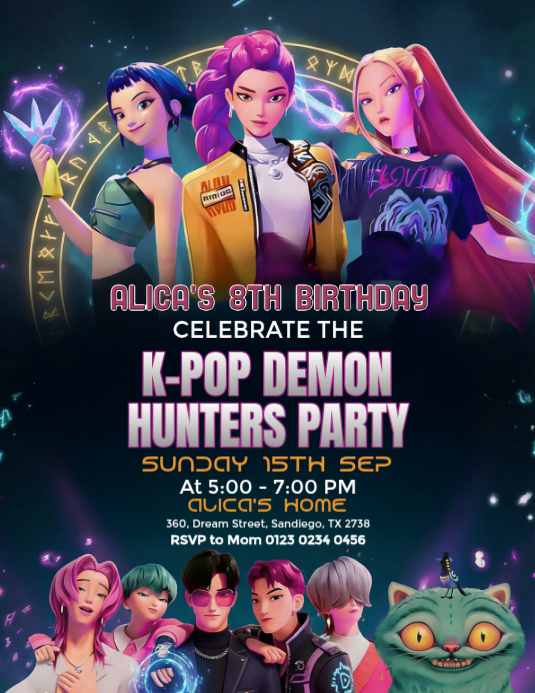 Black Joyful K-pop Birthday Invitation Flyer (us Letter) Template ...