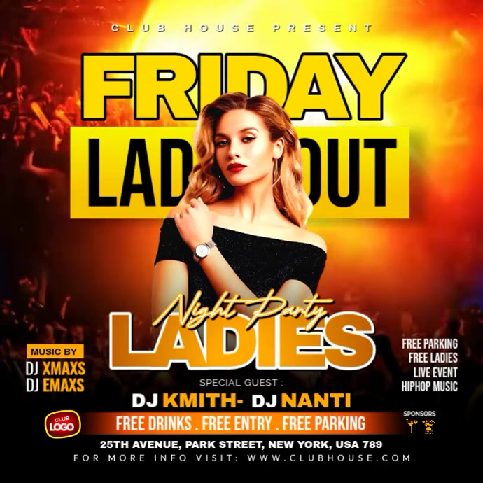 Black Joyful Ladies Night Club Party Instagram Post Template | PosterMyWall