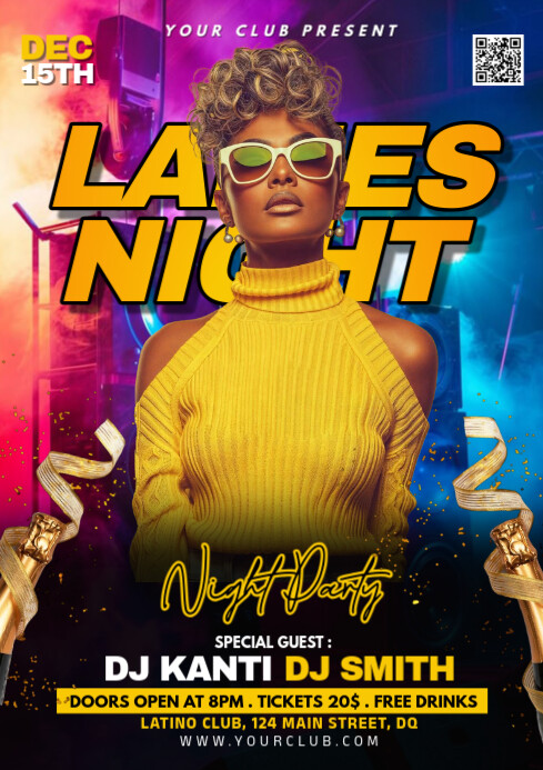 Black Joyful Ladies Night Party A4 Template | PosterMyWall