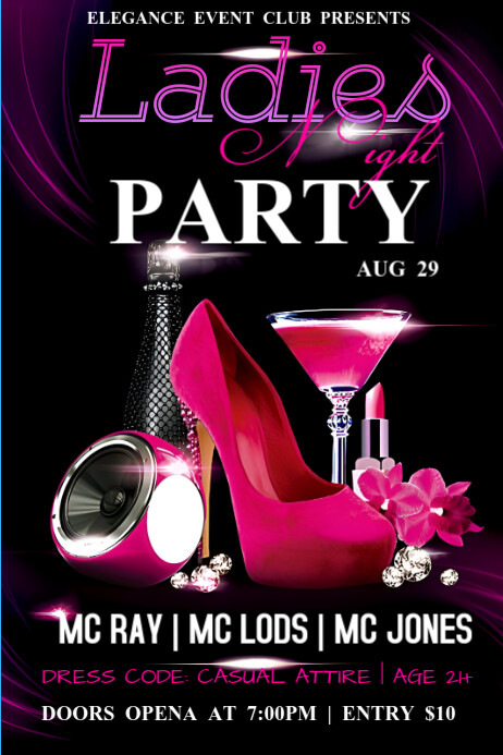 Plantilla de Black Joyful Ladies Night Party Template Pos | PosterMyWall