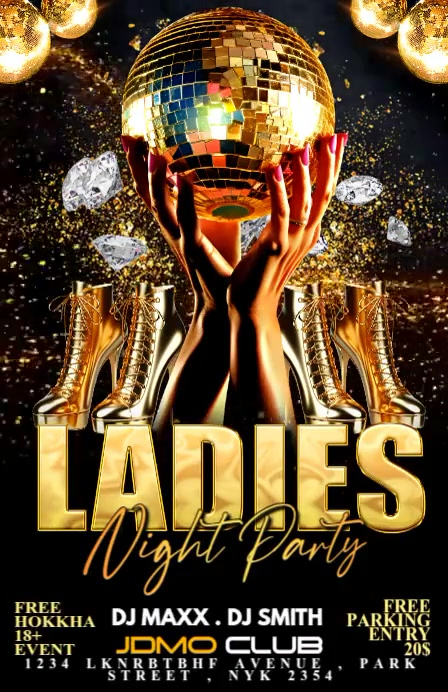 Black Joyful Ladies Party Half Page Wide Template | PosterMyWall