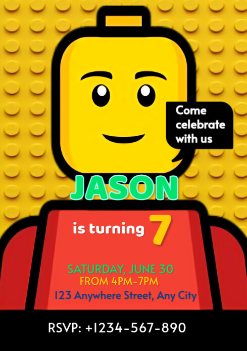 Black Joyful Lego Birthday Invitation Template A4 | PosterMyWall