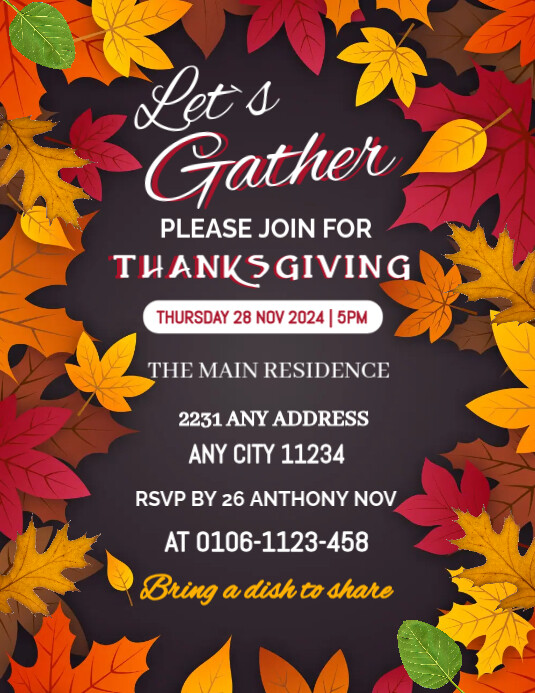 Black Joyful Lets Gather Thanksgiving Dinner Invitation Flyer (us ...