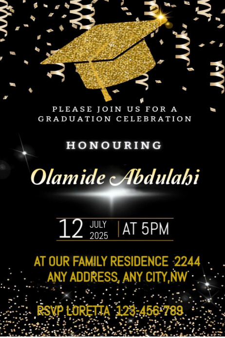 Copy of Black Joyful Luxury Graduation Celebration Invitation Template ...