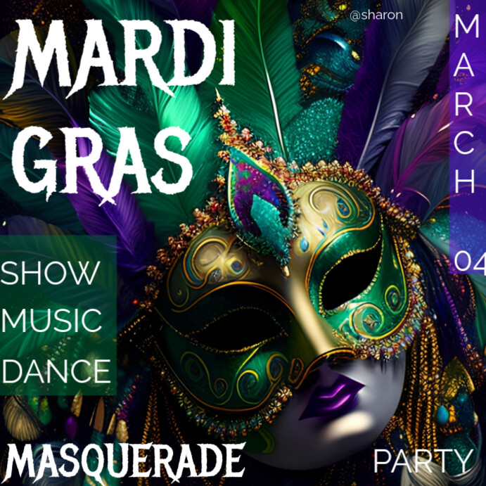 Black Joyful Mardi Gras Masquerade Instagram Post Template | PosterMyWall