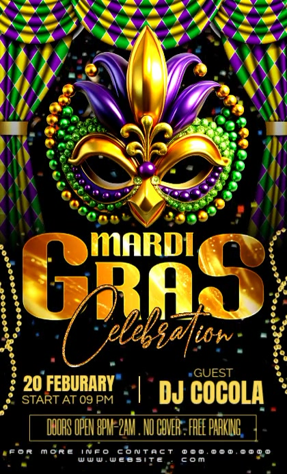 Black Joyful Mardi Gras Party Us Legal Template | PosterMyWall