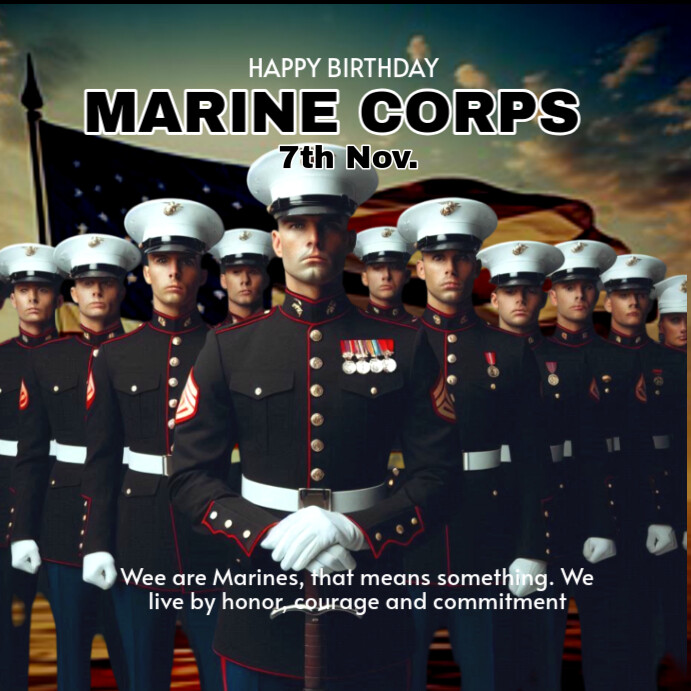 Black Joyful Marine Corps Birthday Flyer Design Template Instagram Post ...