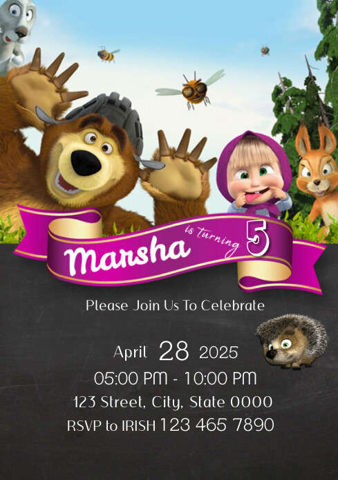 Plantilla de Black Joyful Masha And The Bear A4 | PosterMyWall