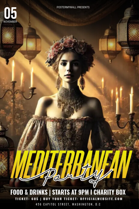 Black Joyful Mediterranean Party Poster Template | PosterMyWall