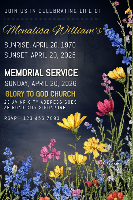 Black Joyful Memorial Service Poster Template | PosterMyWall