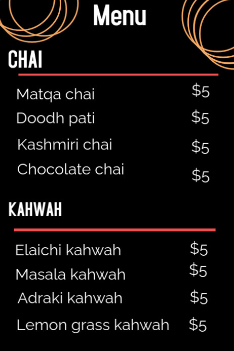 Black Joyful Menu Chai, Khawah Poster Template | PosterMyWall