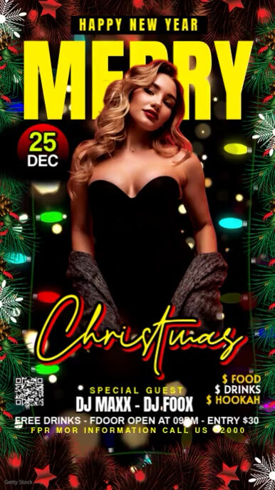 Black Joyful Merry Christmas Party Flyer Instagram Story Template | PosterMyWall