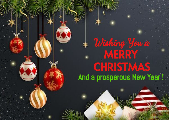 Black Joyful Merry Christmas Wishes Template Postcard | PosterMyWall