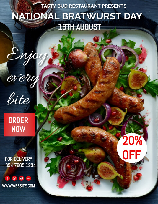 Black Joyful National Bratwurst Day Flyer (u Templat | PosterMyWall
