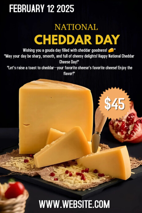 Black Joyful National Cheddar Day Pinterest Graphic Template | PosterMyWall