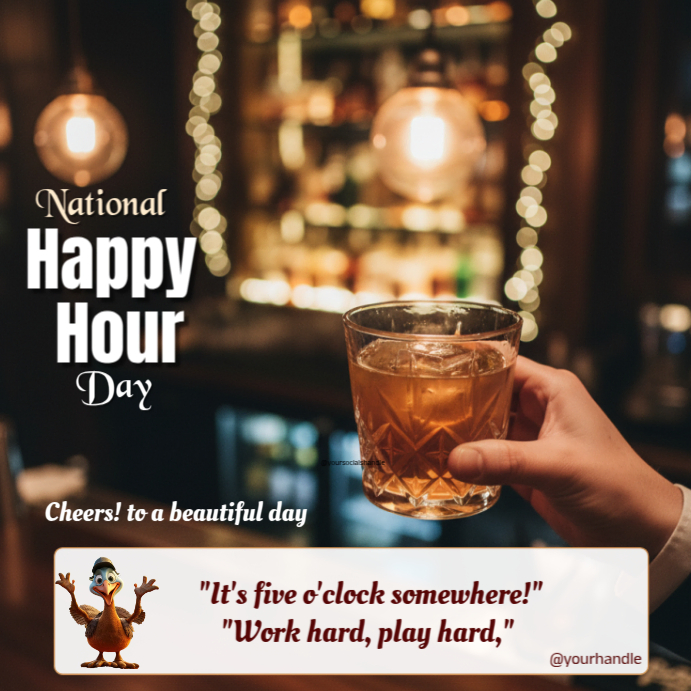 Black Joyful National Happy Hour Day Bar Instagram Post Template ...