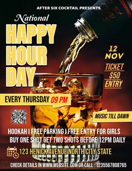Plantilla de Black Joyful National Happy Hour Day Flyer (us Letter ...