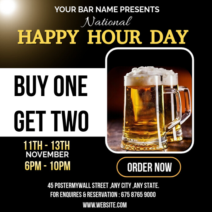 Black Joyful National Happy Hour Day Instagram Post Template | PosterMyWall