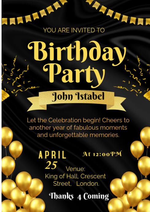 Copy of Black Joyful Neon Birthday Part A4 | PosterMyWall