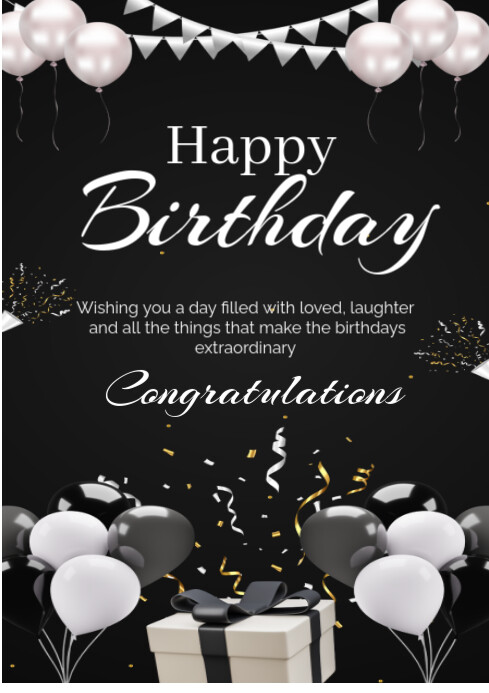 Black Joyful Neon Happy Birthday A4 Template | PosterMyWall