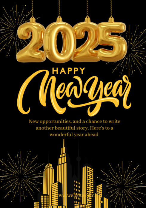 Black Joyful New Year 2025 A4 Template | PosterMyWall