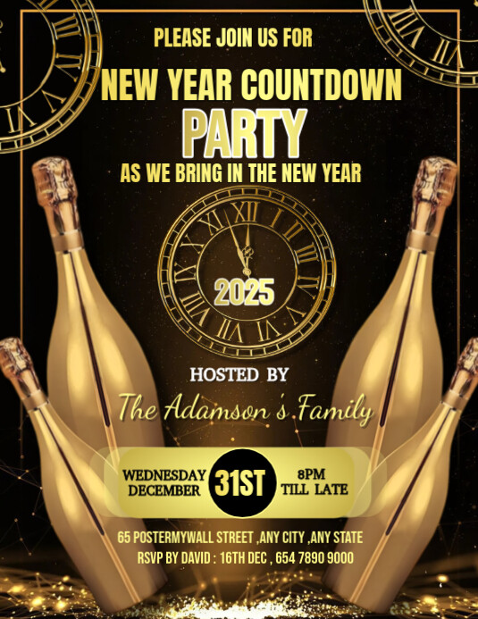 Black Joyful New Year Countdown Party Flyer (us Letter) Template | PosterMyWall
