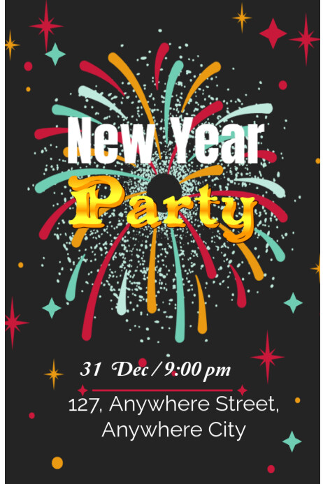 Black Joyful New Year Eve Invitation Poster Template | PosterMyWall