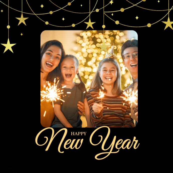Black Joyful New Year Greeting Card Instagram Post Template | PosterMyWall