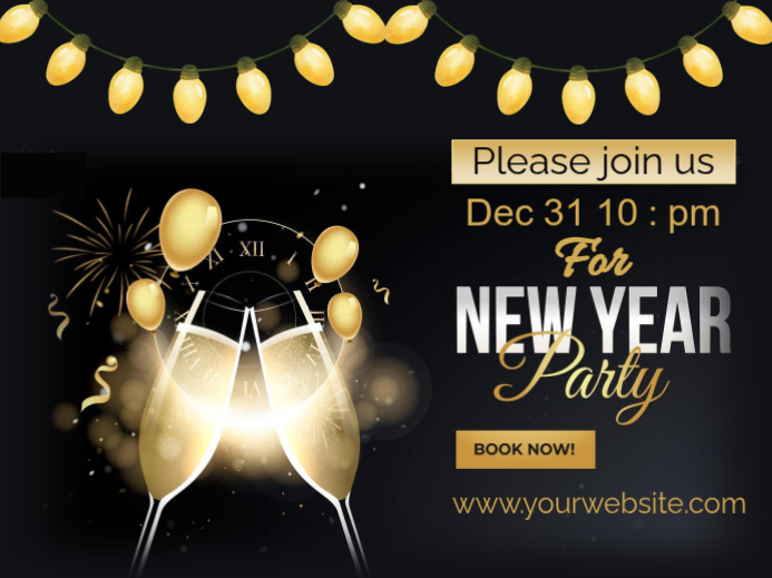 Black Joyful New Year Party Invitation Yard Sign Template | PosterMyWall