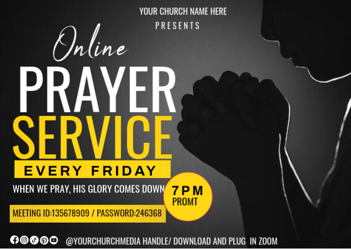 Black Joyful Online Friday Prayer Church Service Postcard Template ...