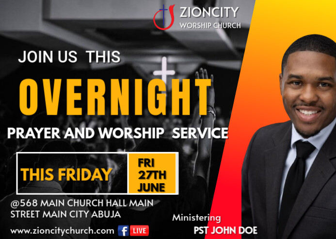 Black Joyful Overnight Prayer And Worship Invitation Service Postcard ...