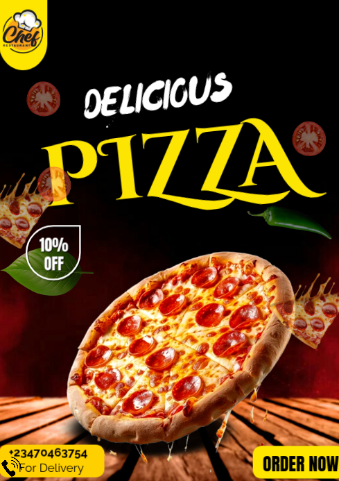 Plantilla de Negro Pizza Promotion A4 | PosterMyWall