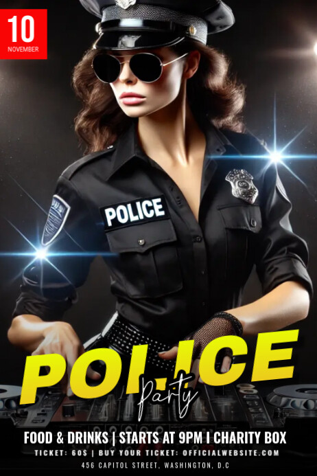 Black Joyful Police Party Flyer Poster Template | PosterMyWall